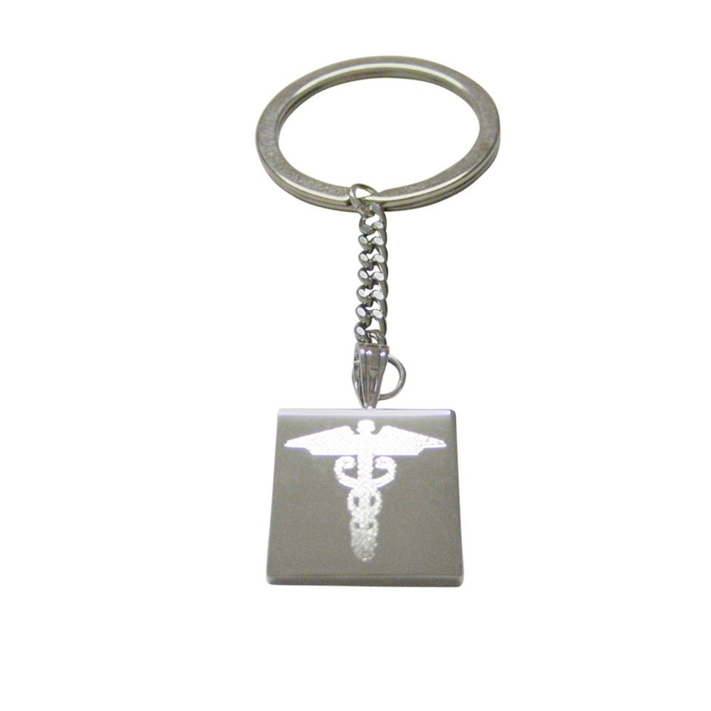 Etched Caduceus Medical Symbol Keychain - Gem